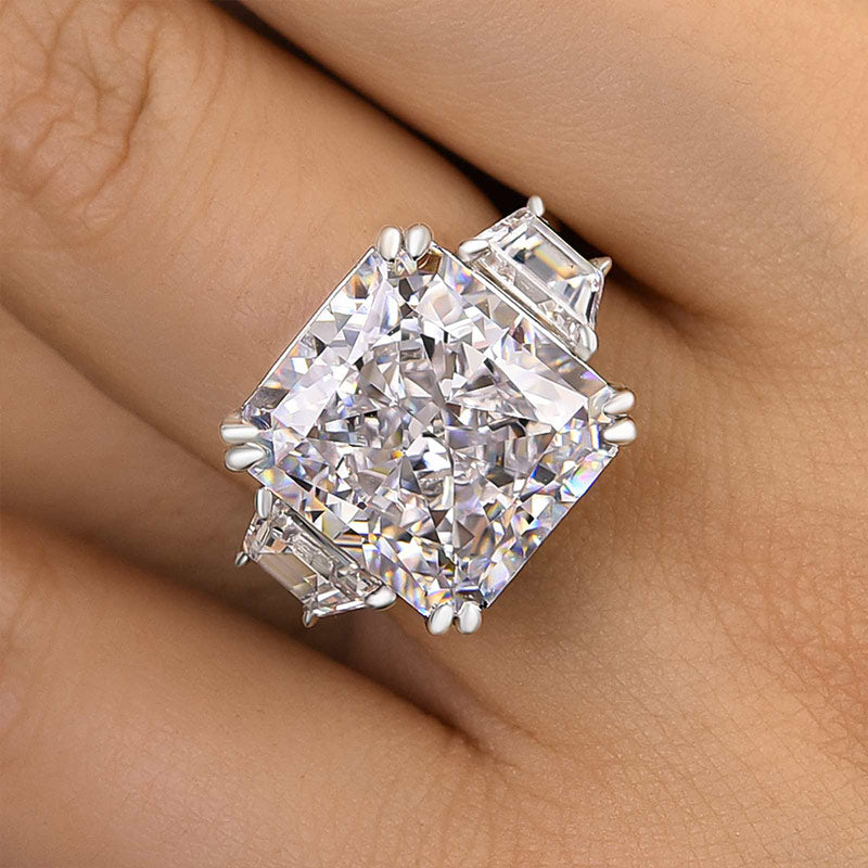 Noble Crushed Ice 12 carat Radiant Cut Three Stone Engagement Ring ...